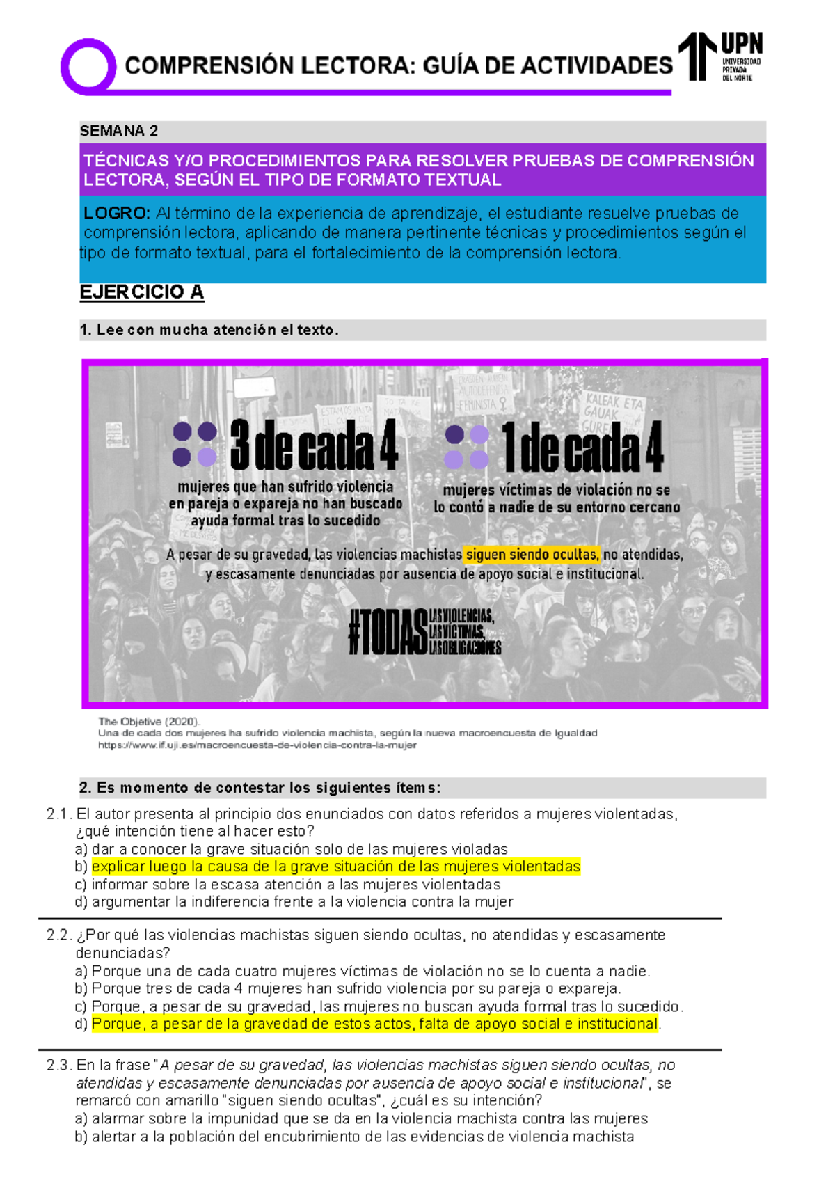SEM 2 GUÍA DE Comprensión Lectora - SEMANA 2 TÉCNICAS Y/O ...