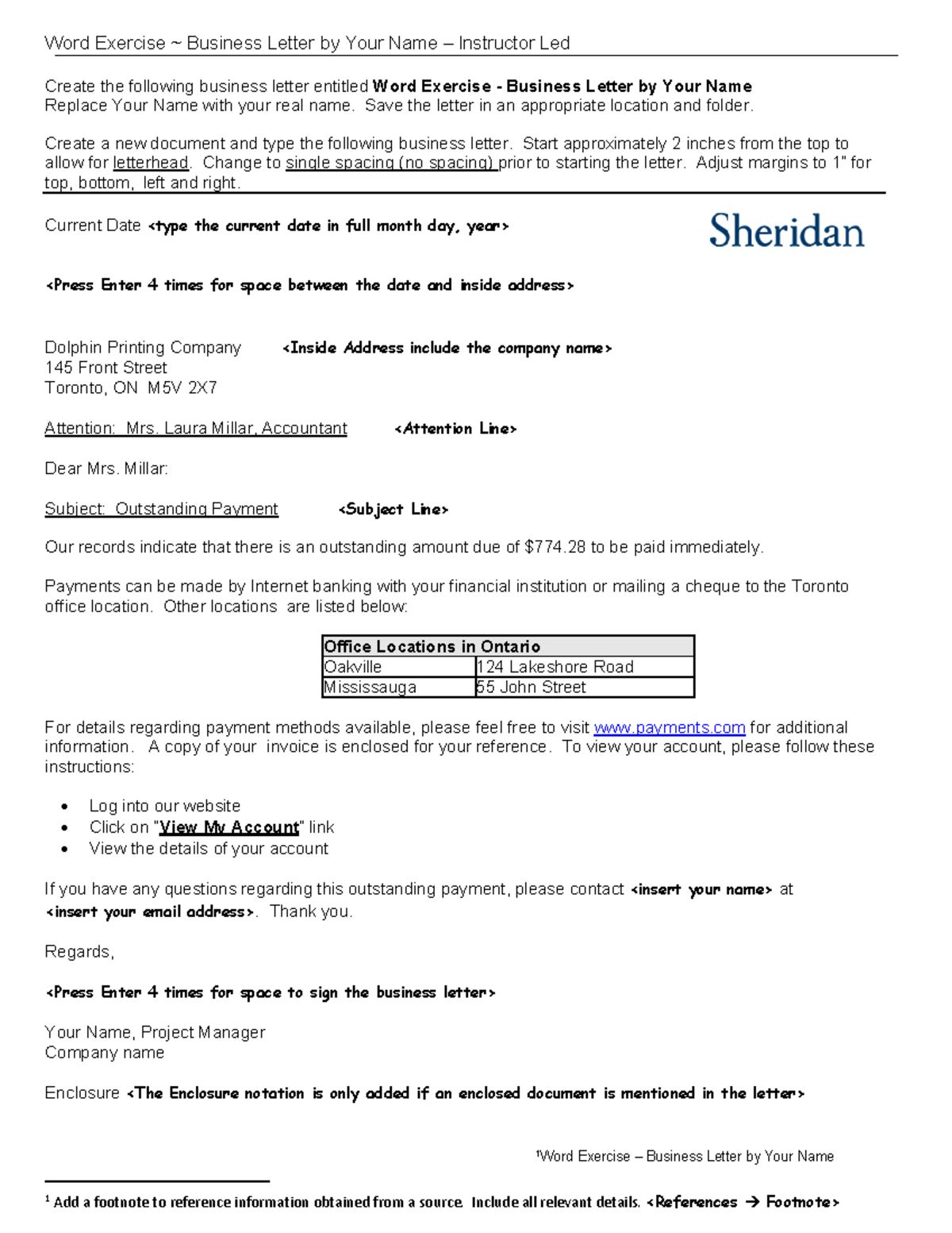 Word Exercise - Business Letter by Your Name Instructor Led - Save the ...