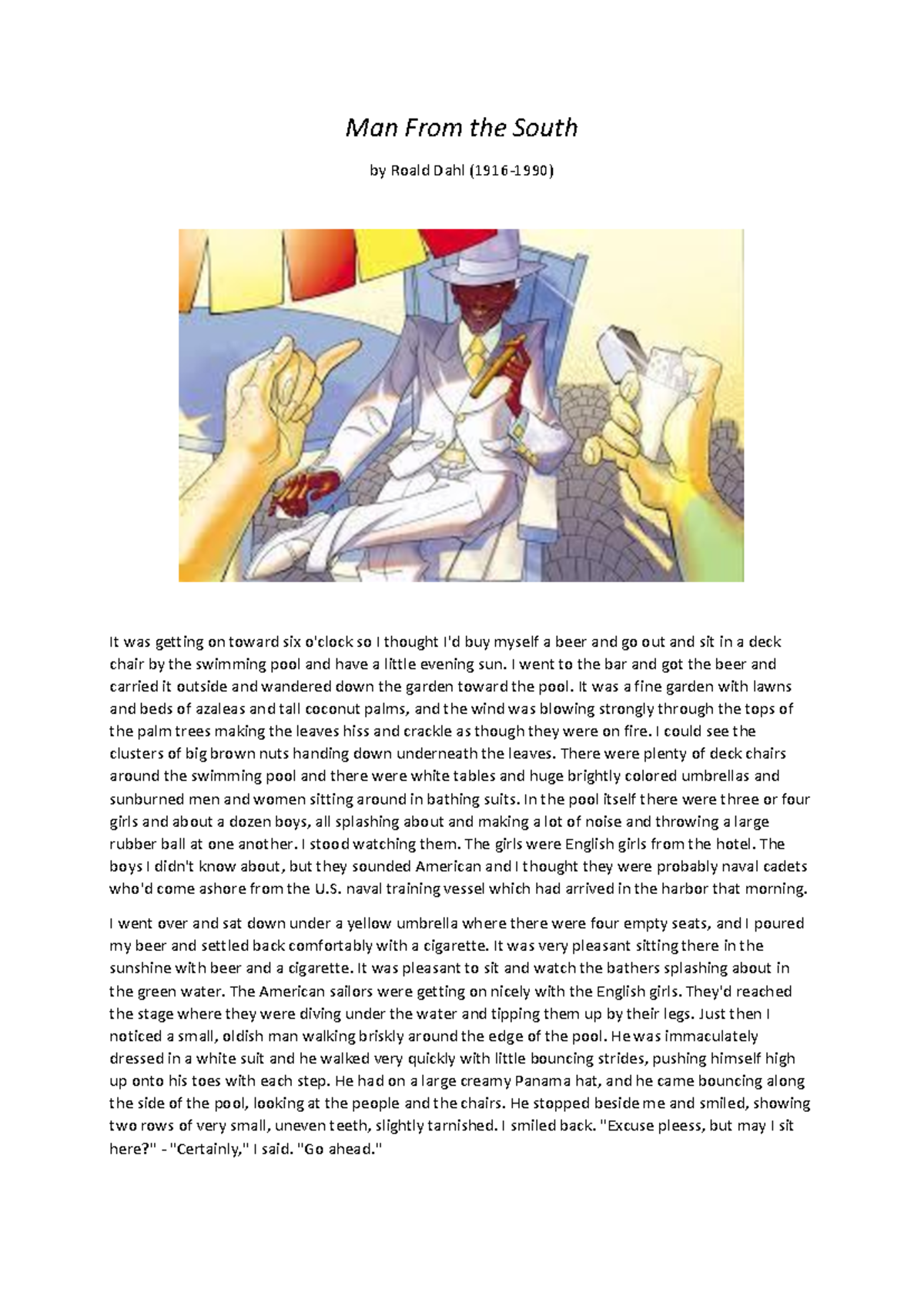 Man from the South - Verhaal - Man From the South by Roald Dahl (1916 ...