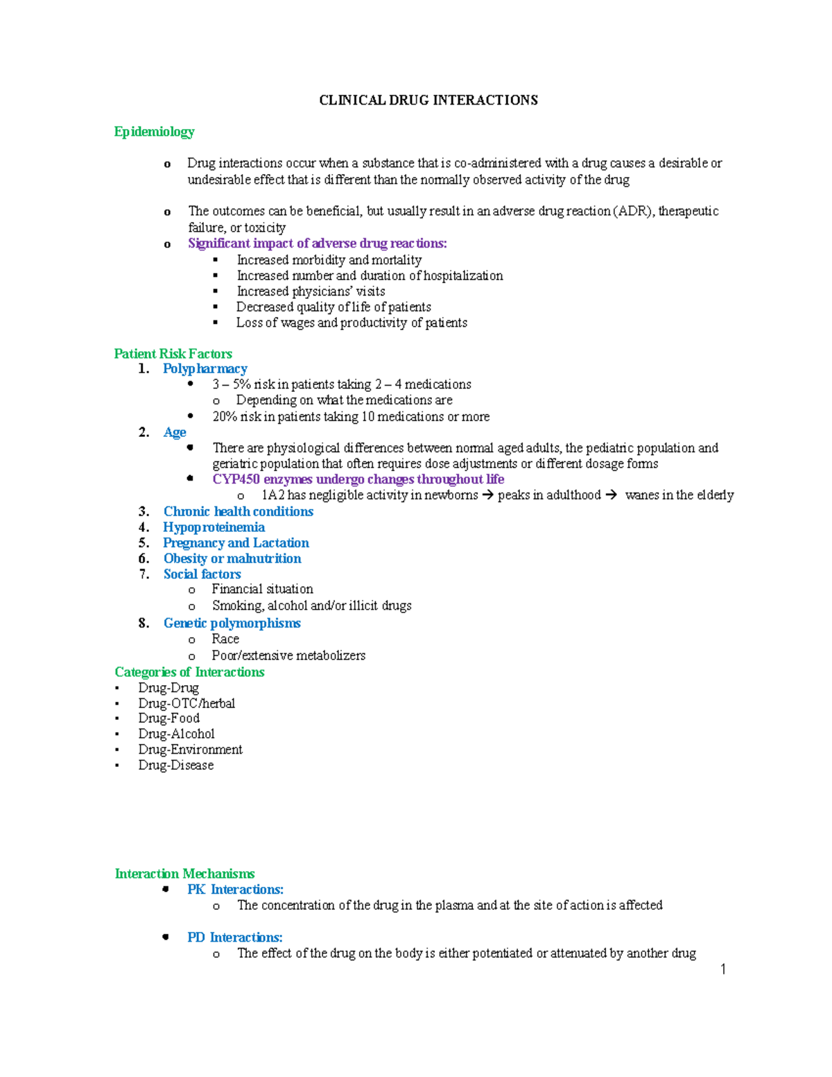 L1 Drug Interactions - Lecture notes 1 - CLINICAL DRUG INTERACTIONS ...