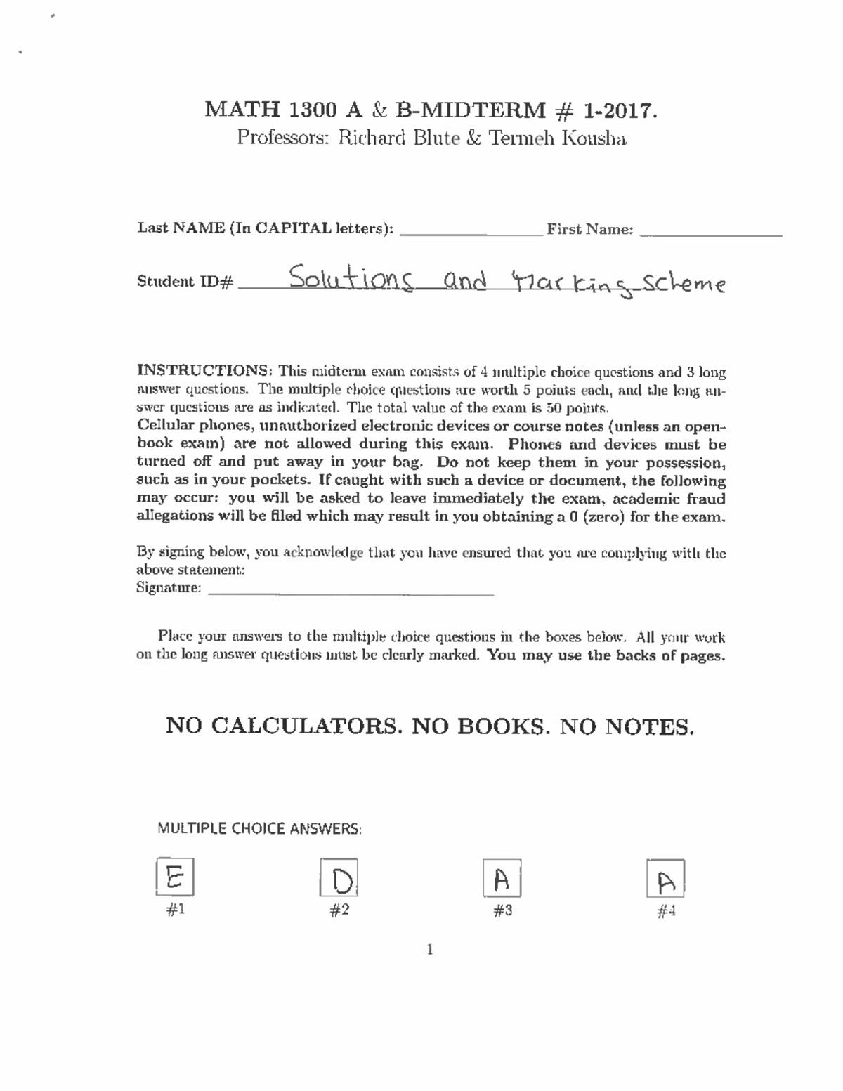 Mid 1 January 2017, questions and answers - MATH 1300 A Sc B-MIDTERM ...