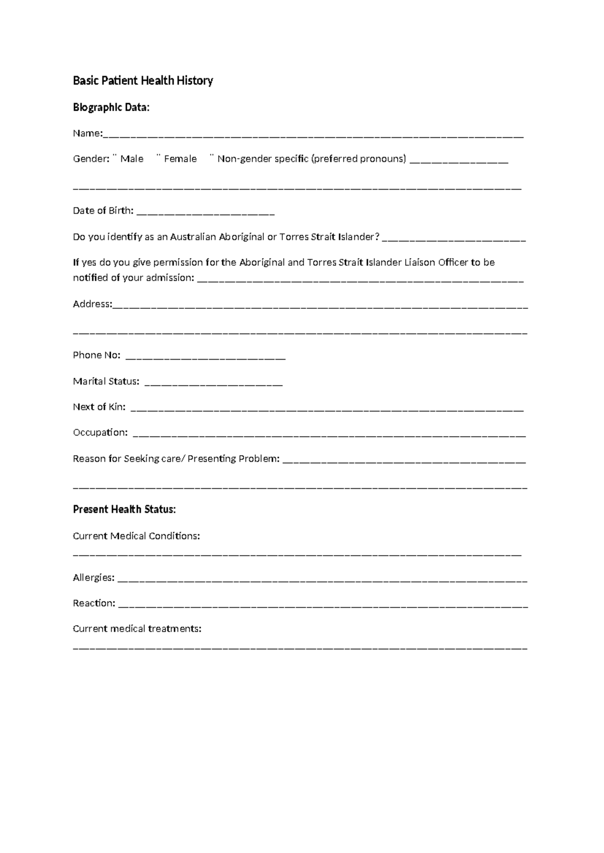 Wk3 Copy of interview form-1 - Basic Patient Health History Biographic ...