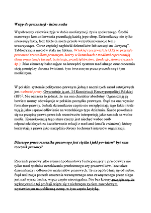 Notatki warsztat rzecznika prasowego - Zaliczenie pytania przykładowe/zagadnienia/treści - Studocu