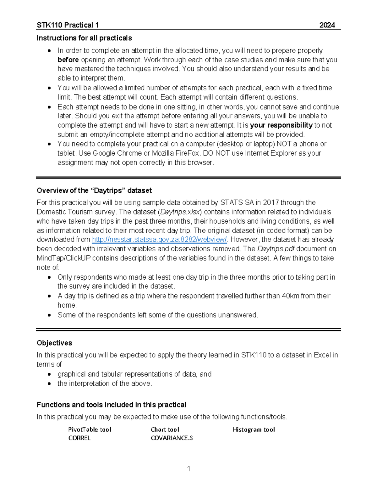 STK110 - Practical 1 - 2024 - STK110 Practical 1 2024 Instructions for all practicals In order ...