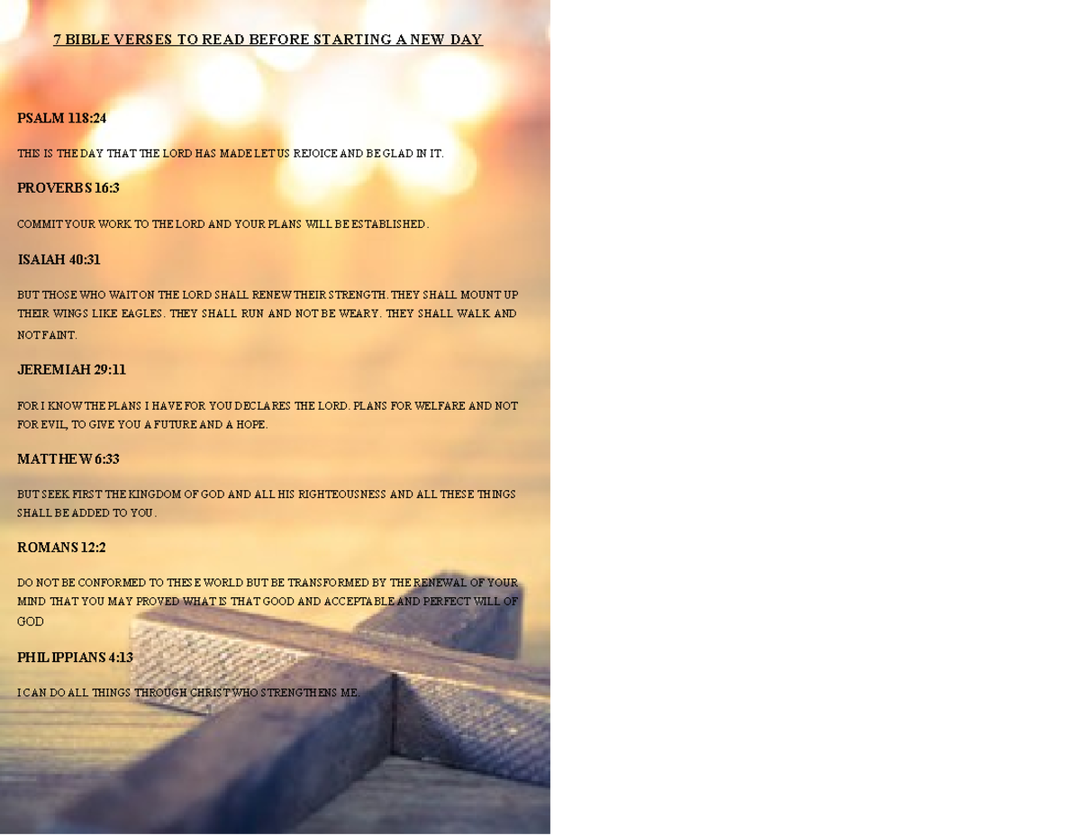 7 Bible Verses TO READ Before Starting A NEW DAY - 7 BIBLE VERSES TO ...