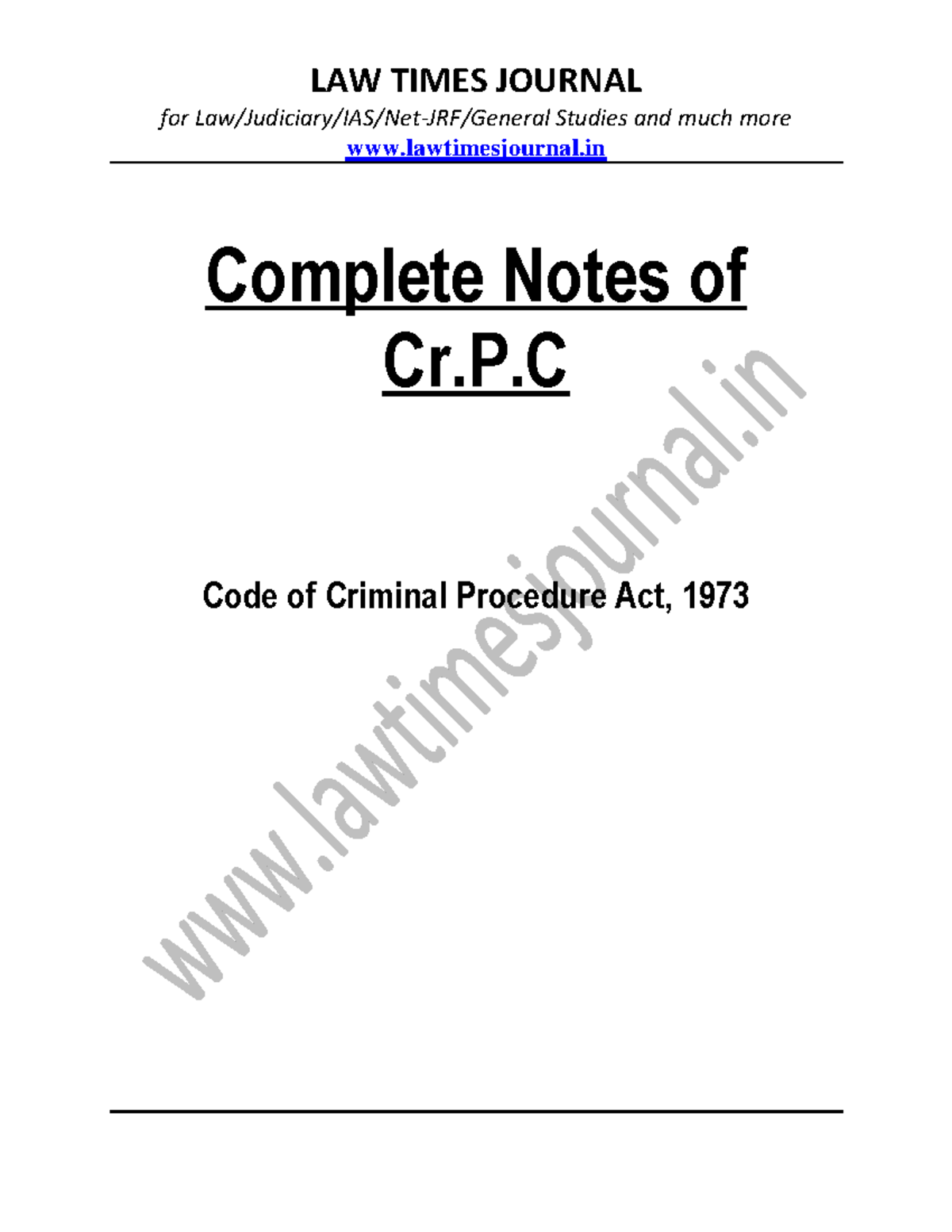 Cr PC Complete Notes pdf lectures notes - for Law/Judiciary/IAS/Net-JRF ...