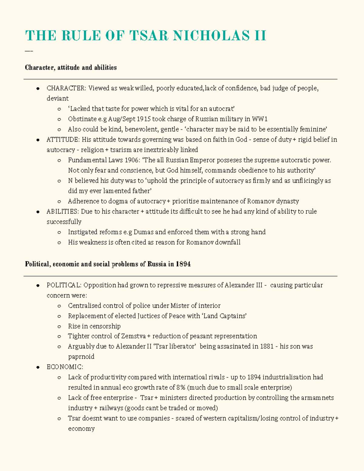 THE RULE OF TSAR Nicholas II - THE RULE OF TSAR NICHOLAS II ...