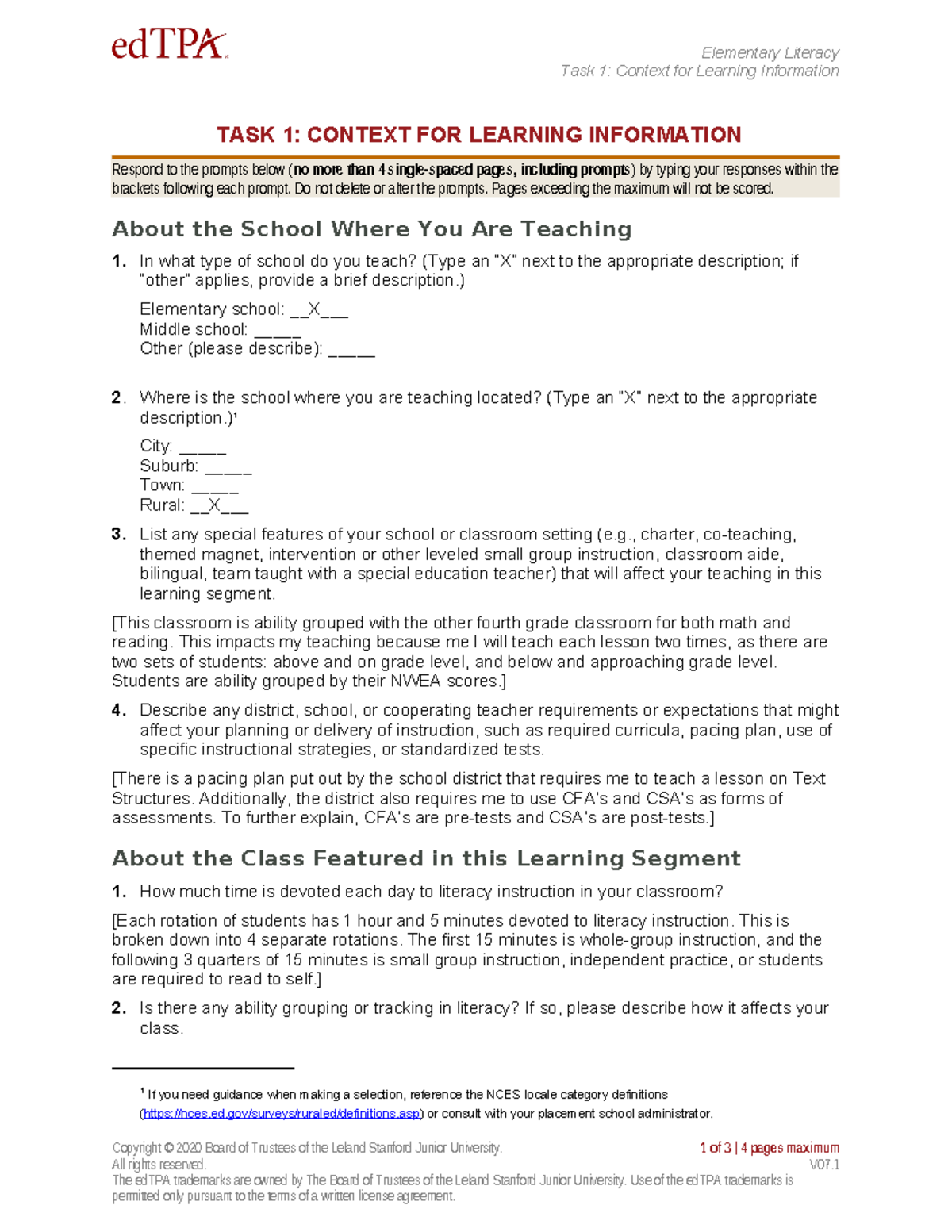 1. Elementary Literacy Context for Learning - Elementary Literacy Task ...