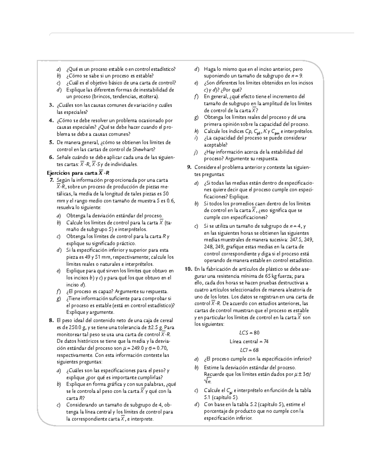 Guia de estudio - 212 CAPÍTULO 7: Cartas de control para variables a) ¿Qué es un proceso estable ...