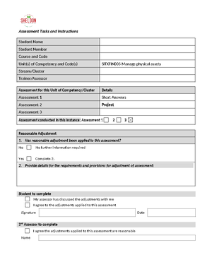 Assessment Summary Sheet - Assessment summary sheet Use this sheet to ...