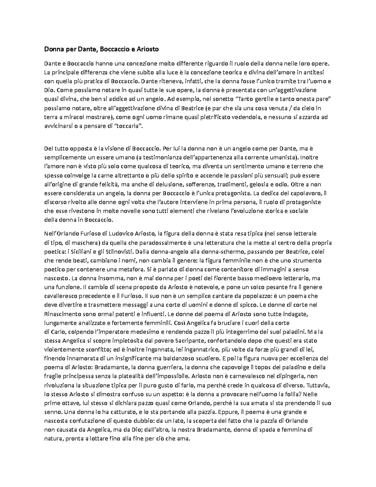Concezione della donna per dante Boccaccio e Ariosto - Donna per Dante ...