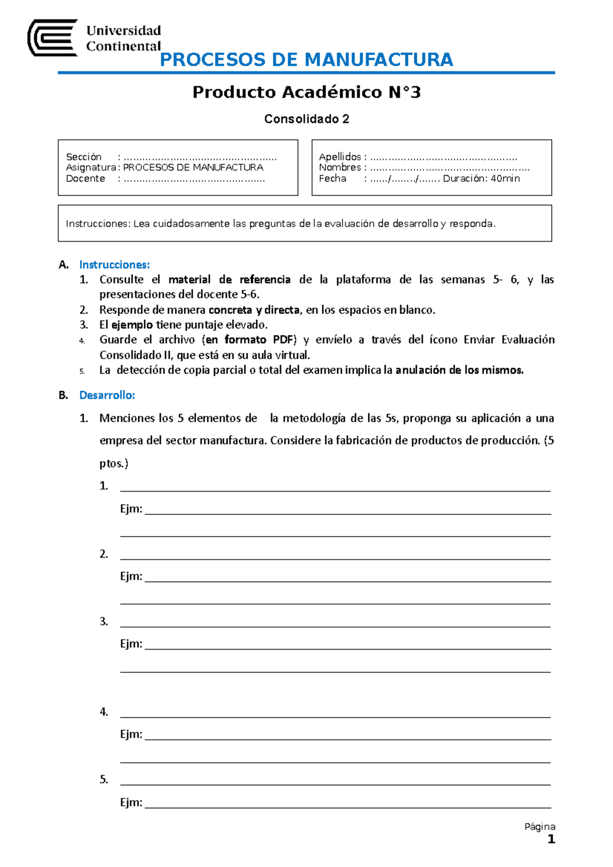 PA 03 Consolidado 2-1 - Pa3 procesos de manufactura rúbrica - PROCESOS DE MANUFACTURA Producto ...