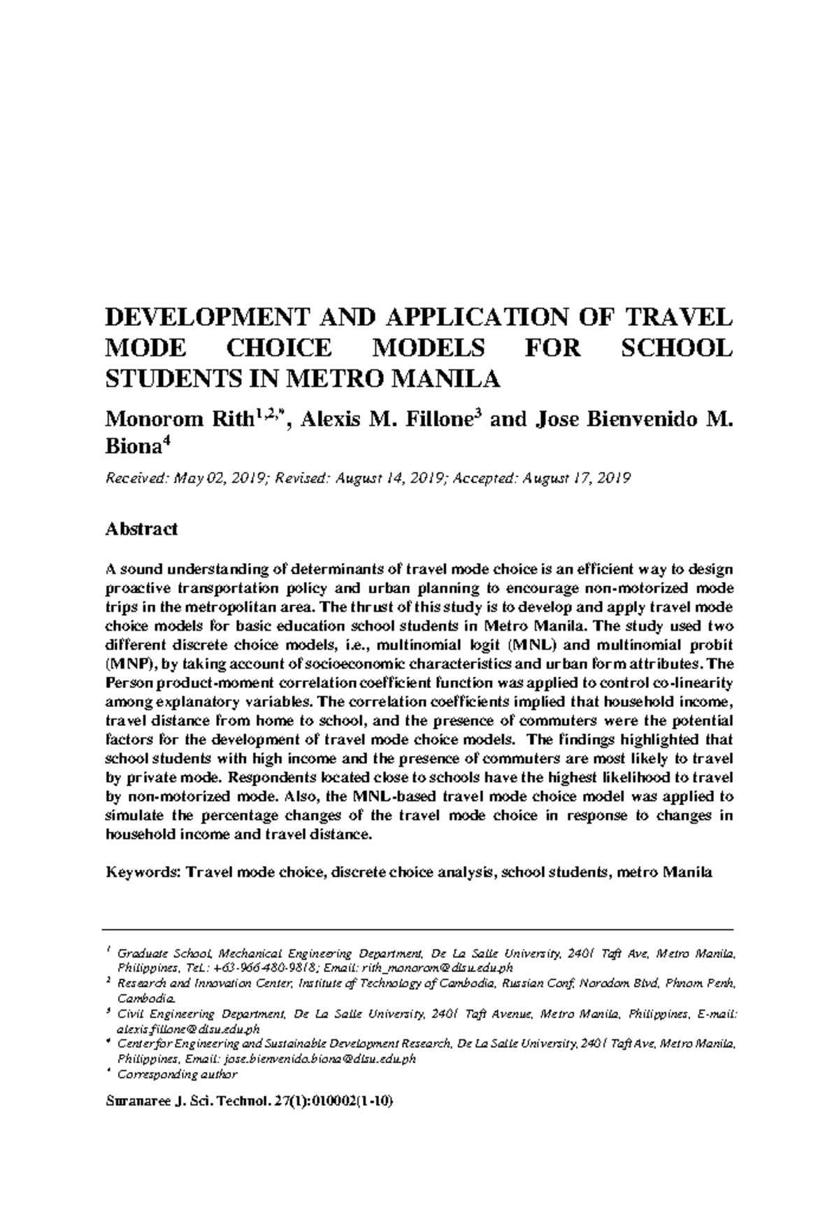 Developmentandapplicationoftravelmodechoicemodelsforschoolstudentsinmet ...