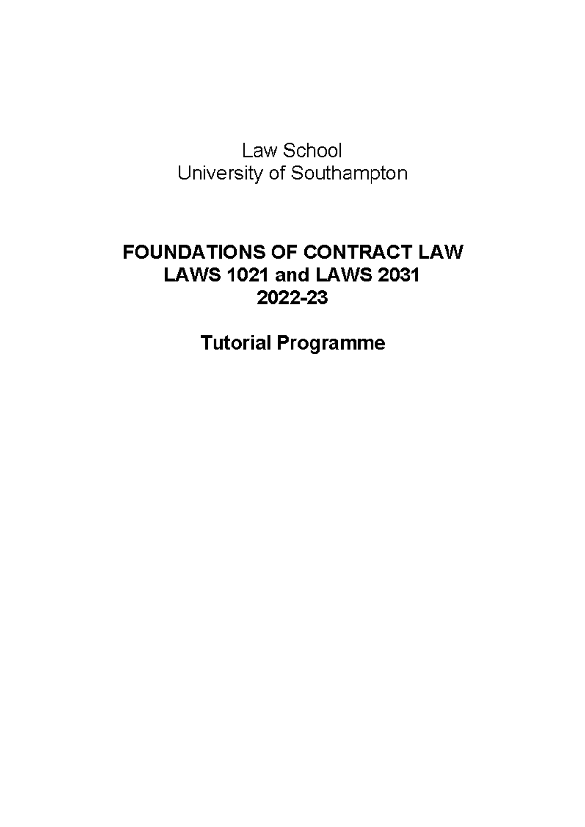 Tutorial handbook 2022-23 - Law School University of Southampton ...