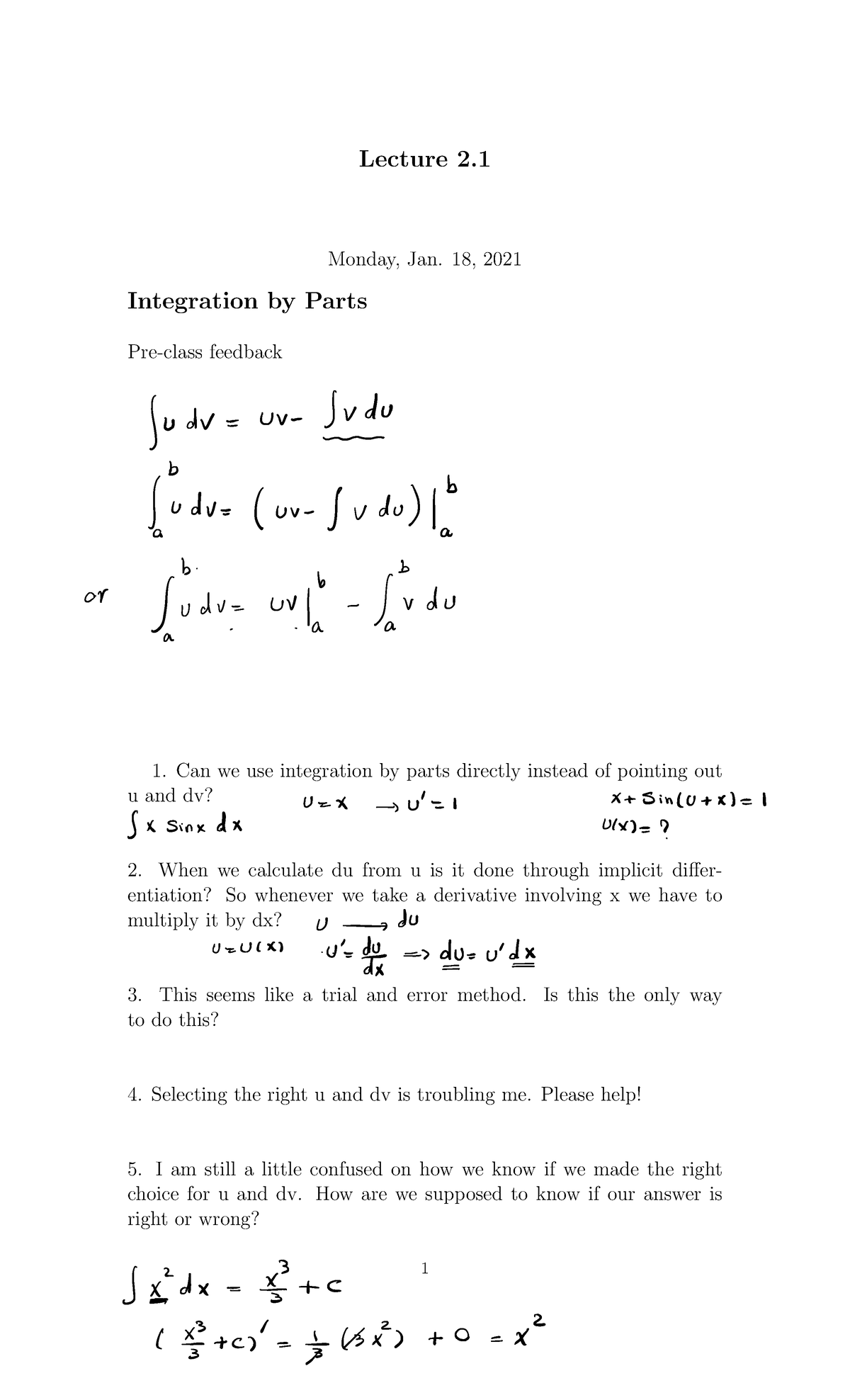 Math 146-Lecture 2 - Notes - Lecture 2. Monday, Jan. 18, 2021 ...