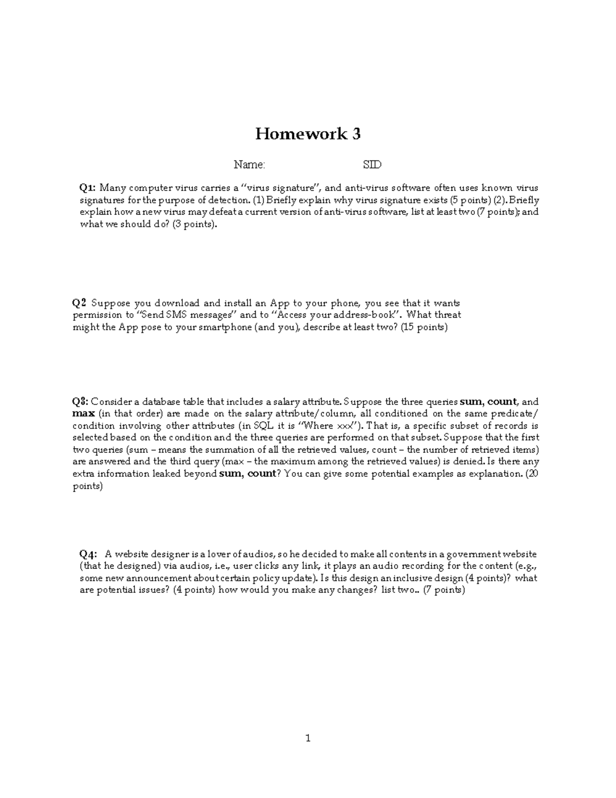 INFO2222 HW3 2023 - HW3 - 1 Homework 3 Name: SID Q1: Many computer ...