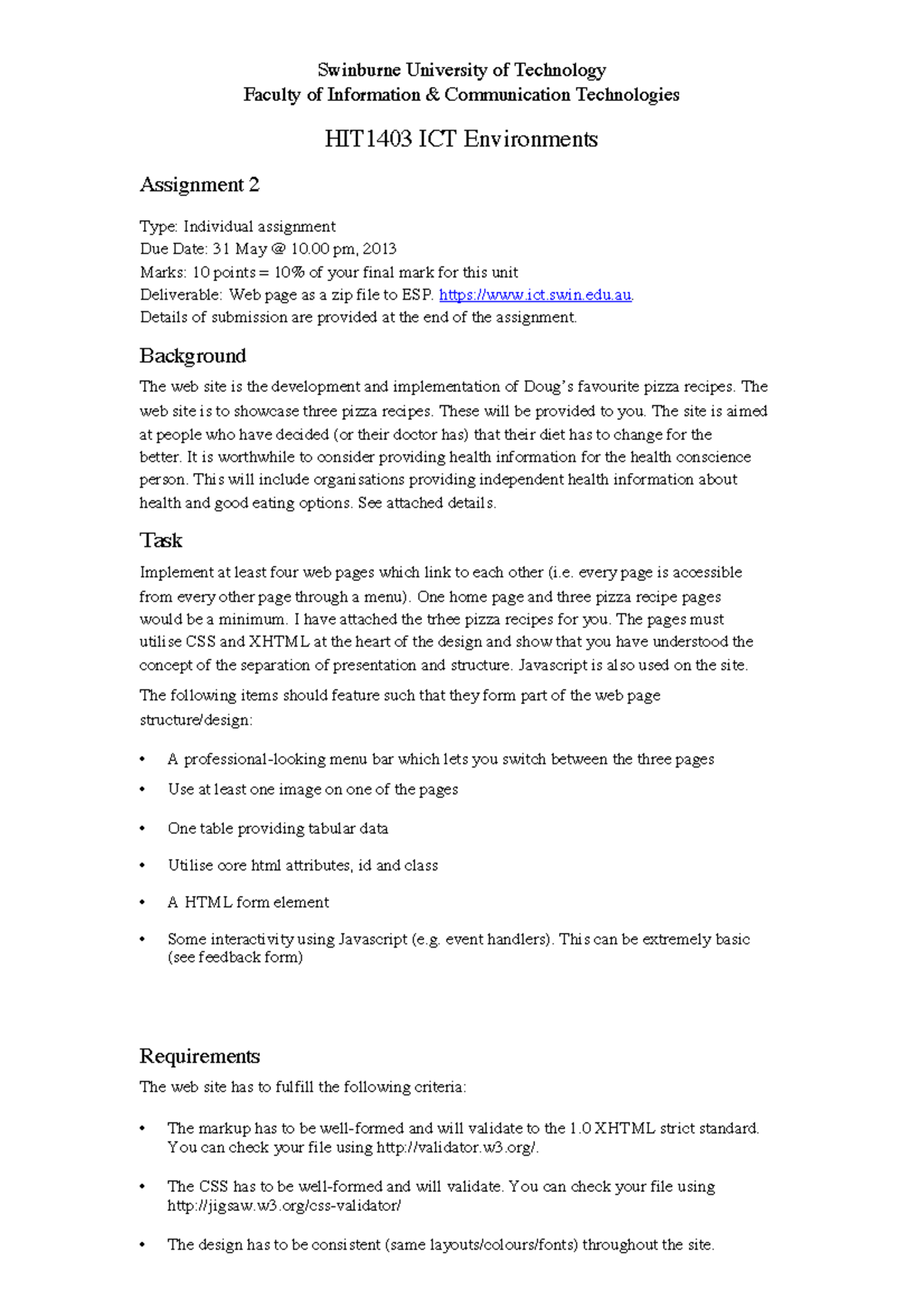 HIT1403 ICT Assignment 2 2013 - Swinburne University of Technology ...