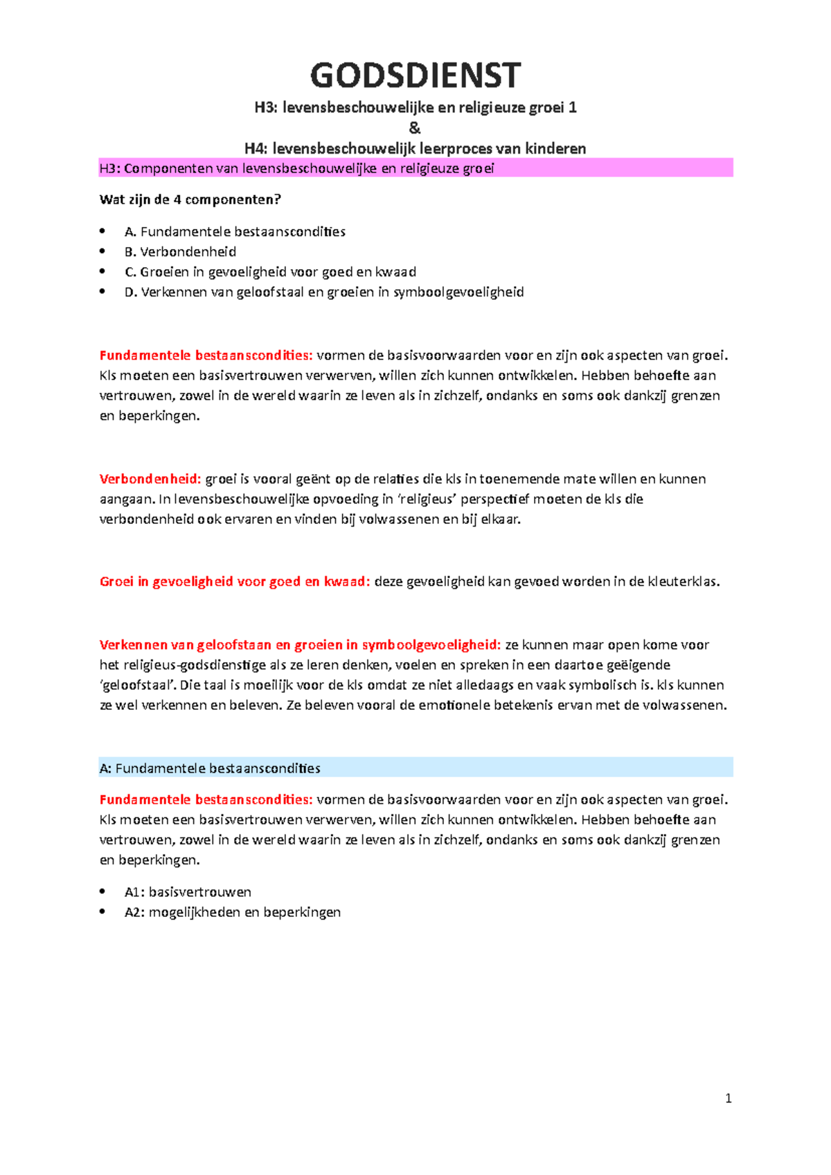 H3 en H4 - H3: levensbeschouwelijke en religieuze groei 1 & H4 ...