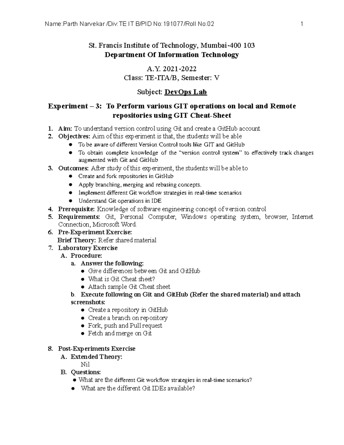 EXP3 Devops 191077 Parth Narvekar TE IT B 2 - St. Francis Institute of Technology, Mumbai-400 ...