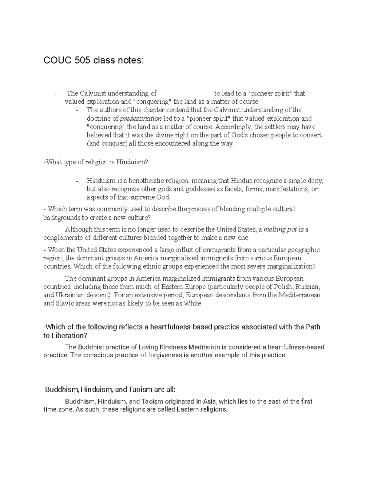 COUC 504 class notes -4 - COUC 505 class notes: - The Calvinist ...