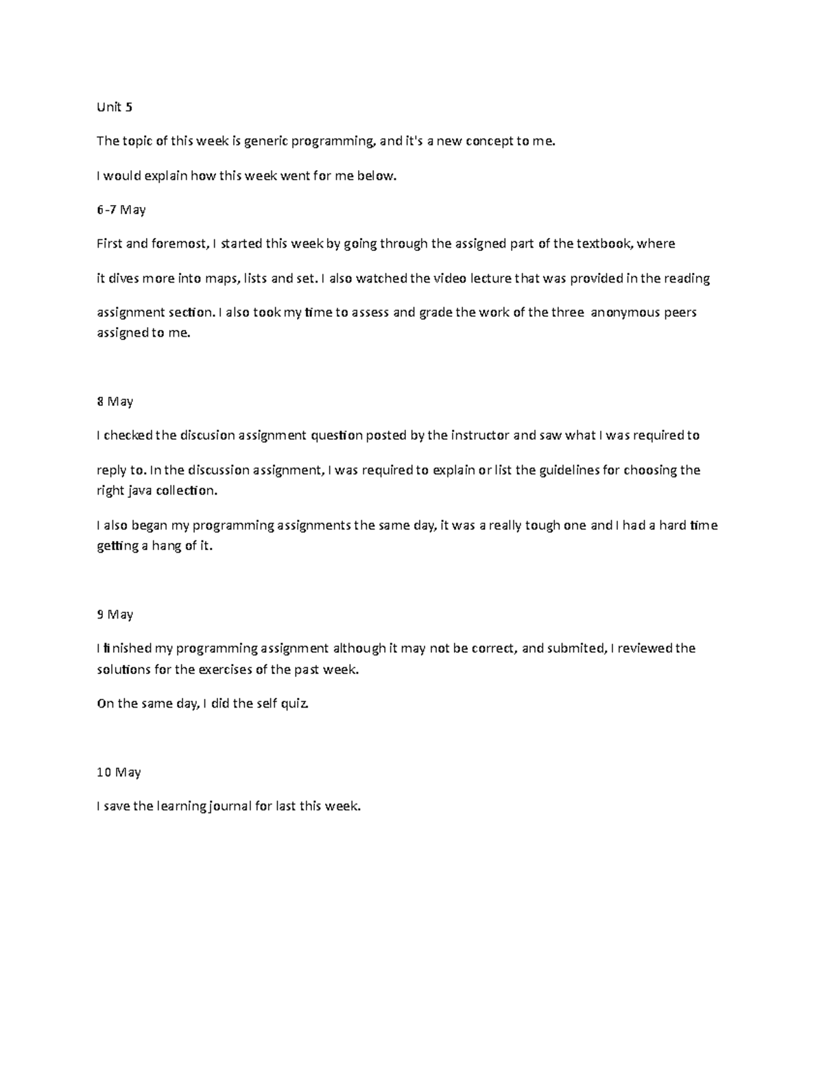 CS1103 Unit 5 learning journal - Unit 5 The topic of this week is ...