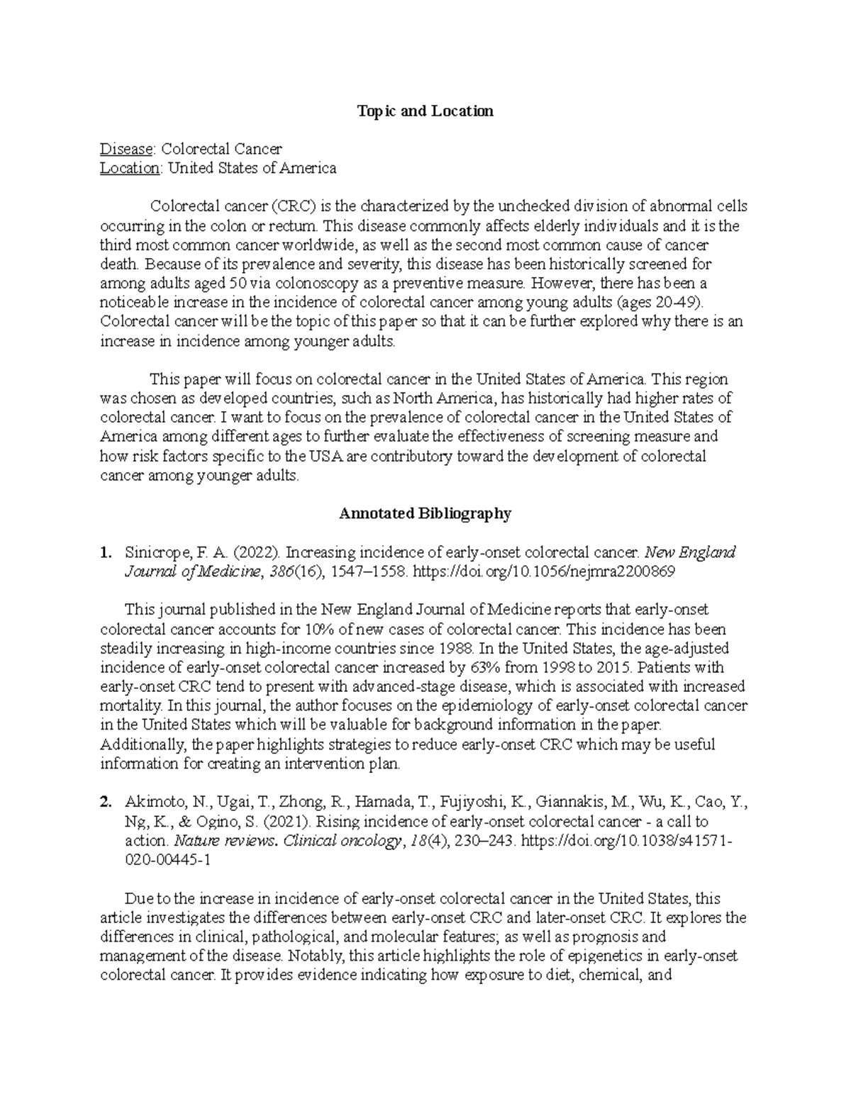 PHAS701 Annotated Bibliography - Topic and Location Disease: Colorectal ...