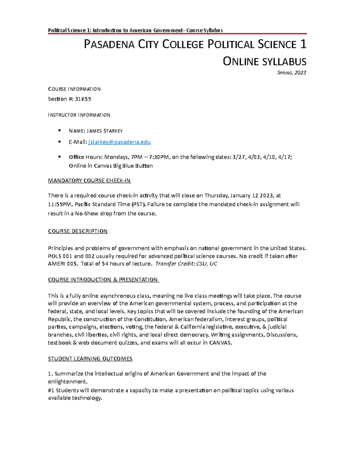 Starkey James 31659 POLS001 Spring 2023 - PASADENA CITY COLLEGE ...