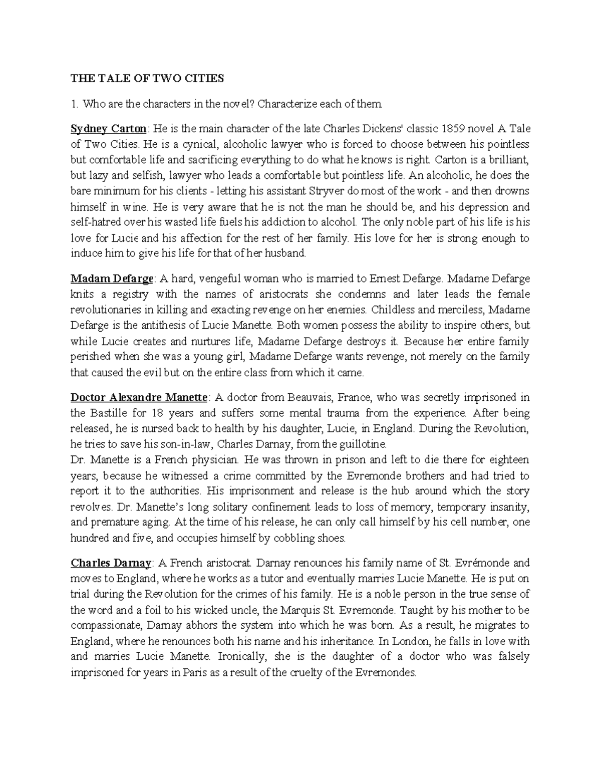 THE TALE OF TWO Cities 1 - THE TALE OF TWO CITIES Who are the ...