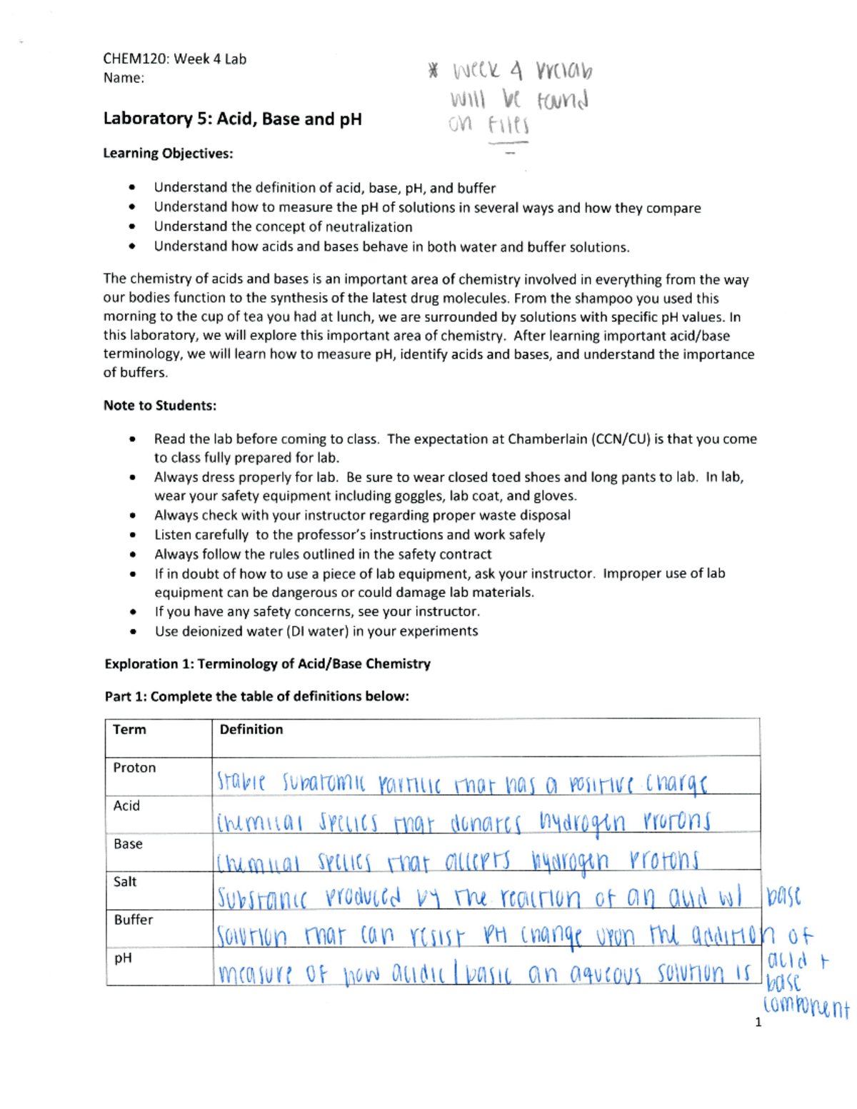 CHEM week 4 LAB - intro to chem - CHEM-120 - Chamberlain University - Studocu