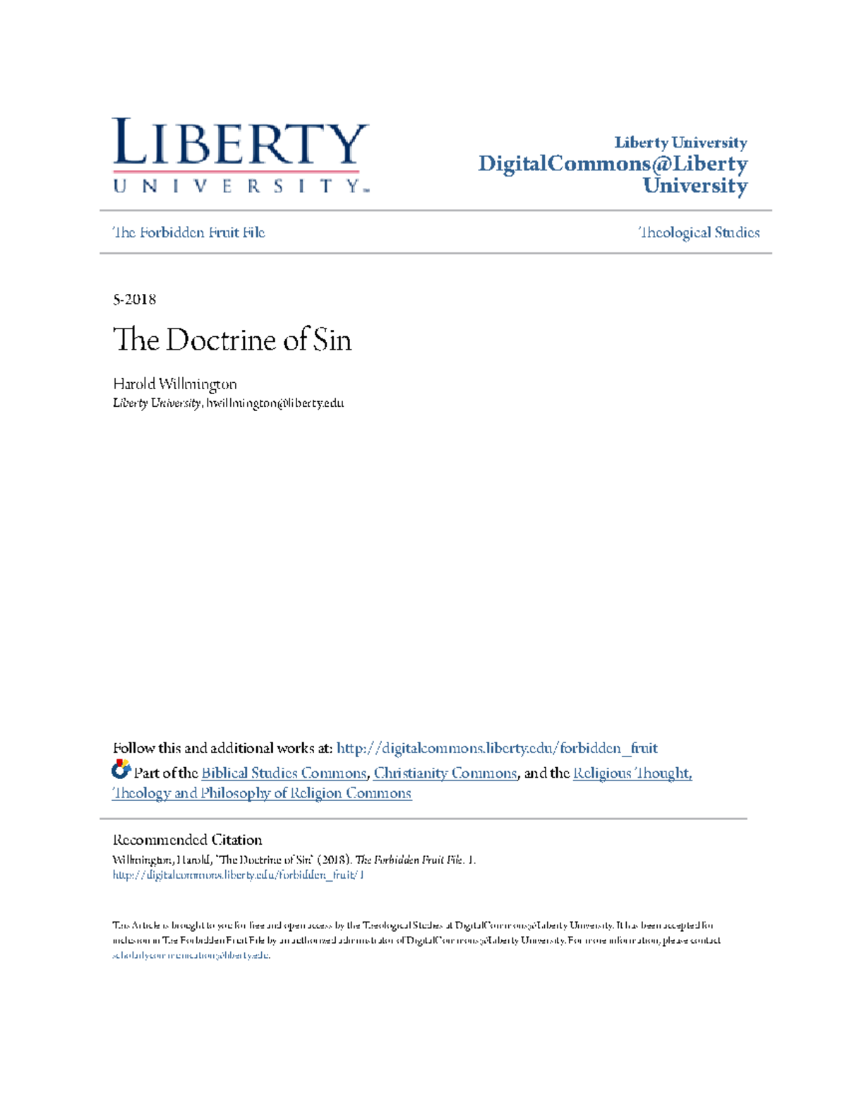 Doctrine OF SIN - n/a - Liberty University DigitalCommons@Liberty ...