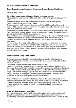 Article 2 Health (sample) - BTEC Unit 4 Enquires into Current Research ...