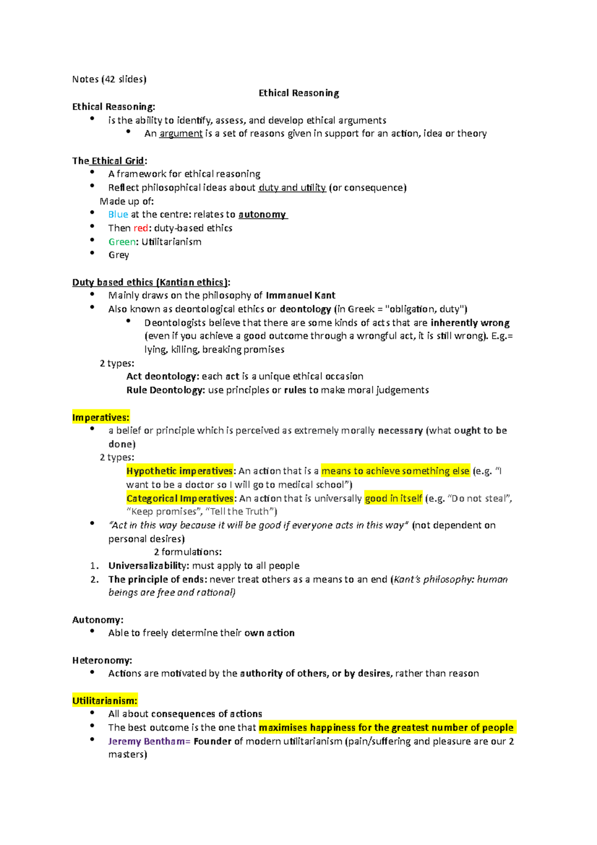 Ethical Reasoning Ethics Notes 42 Slides Ethical Reasoning