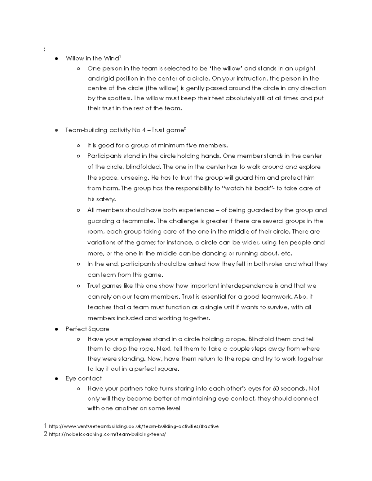 Ideas for Paired Leadership Activity Plan - ; Willow in the Wind 1 One ...