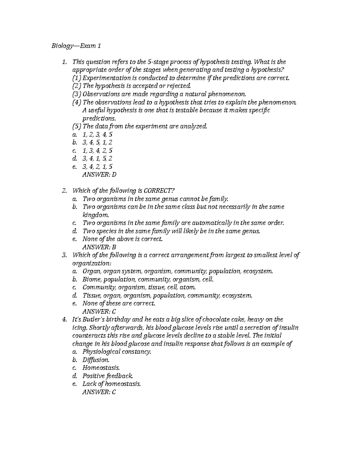 Biology—Exam 1 - Summary Introduction To Biology - 1 1. This question ...
