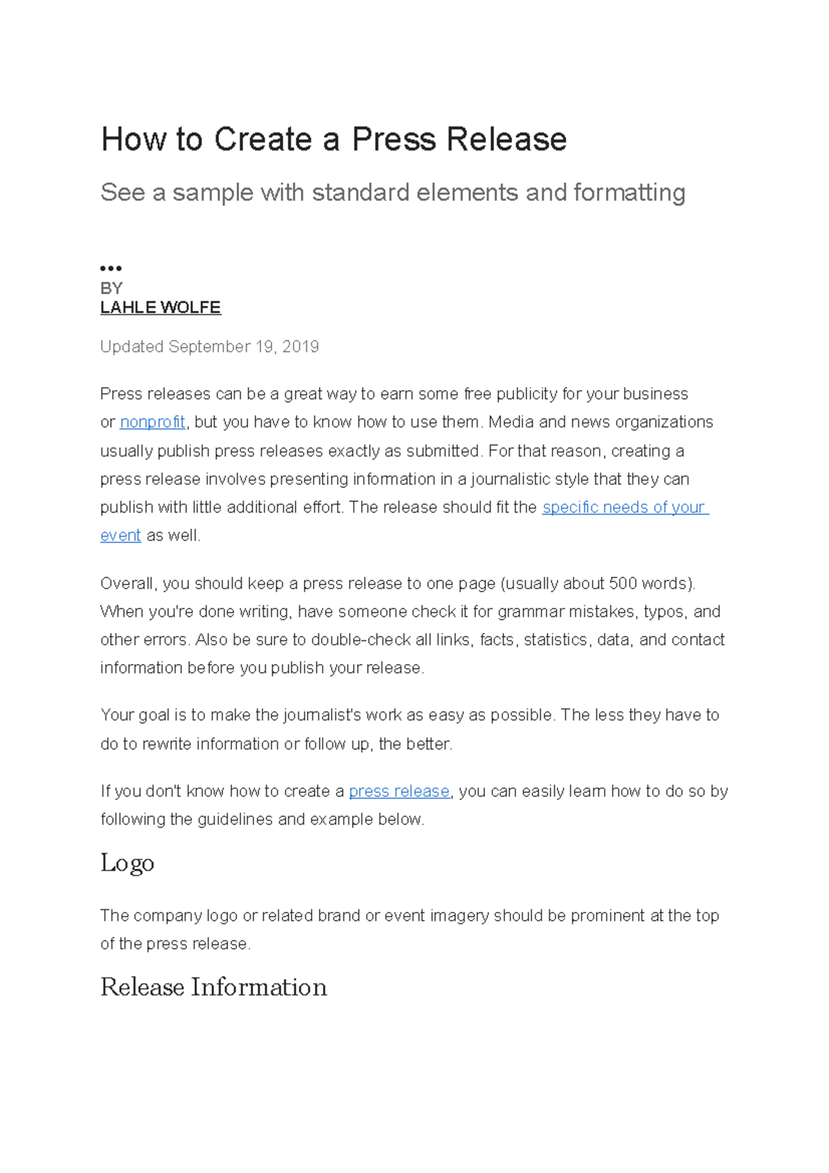 How to Create a Press Release - Media and news organizations usually ...
