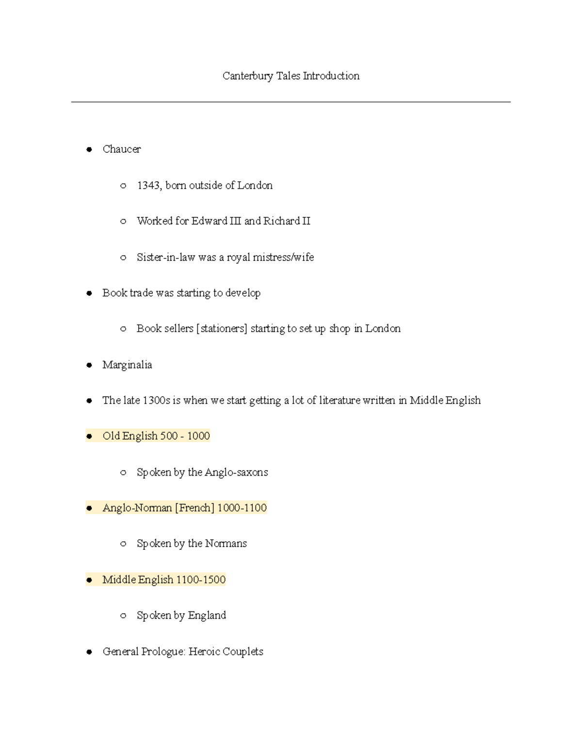 Canterbury Tales Introduction - Studocu