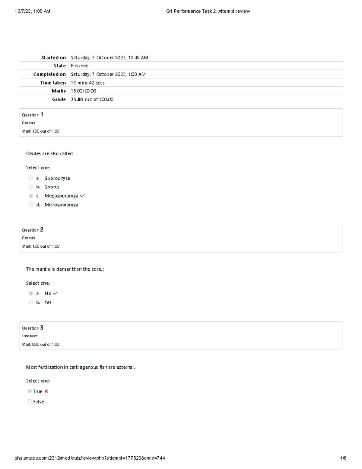 Q1 Performance Task 2 Attempt review - Started on Saturday, 7 October ...