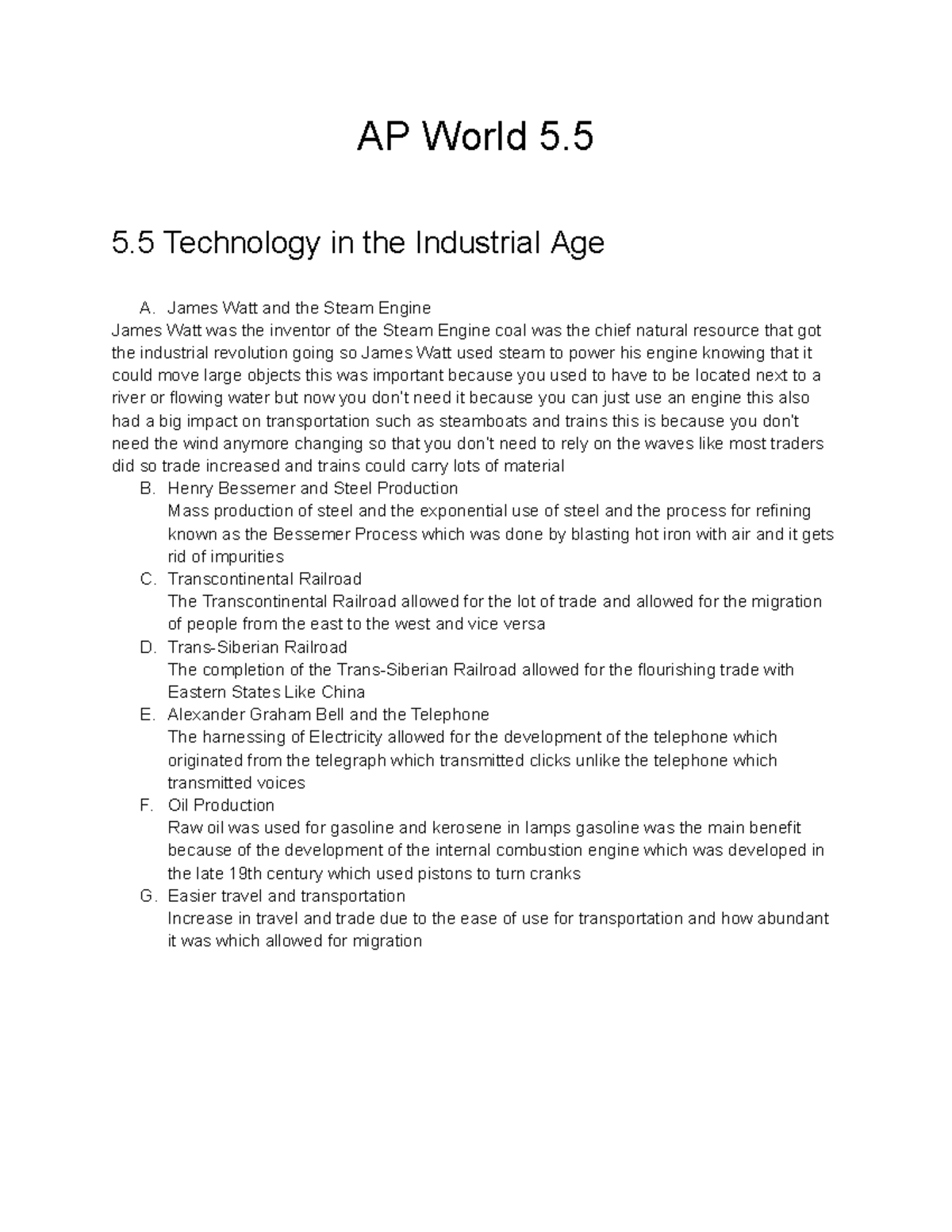AP World 5.5 - Google Docs - AP World 5. 5 Technology in the Industrial ...