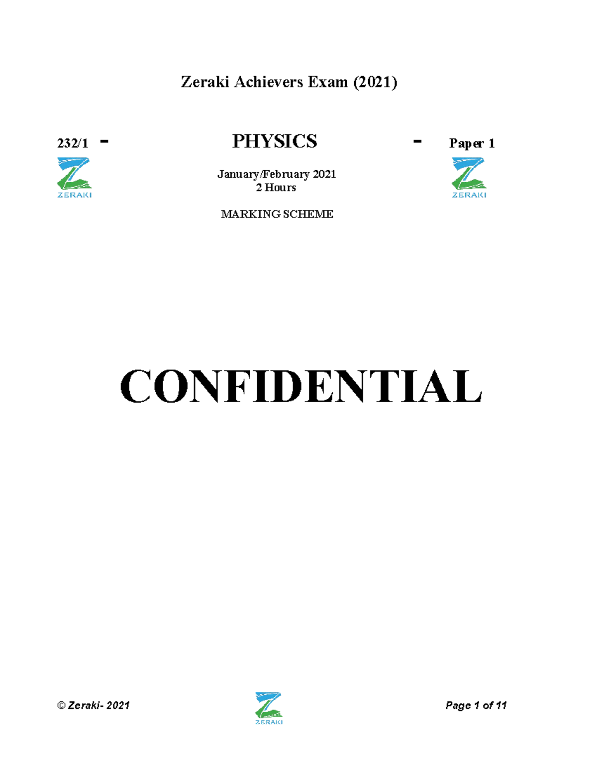 Physics Form 3 Paper 1 Marking Scheme Zeraki Achievers 1.0 - December ...