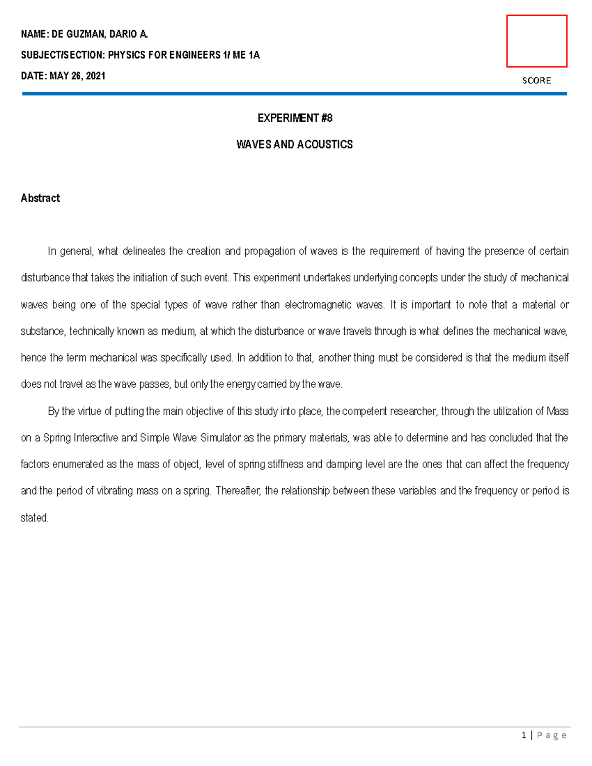 PHY1ENGR Experiment 8 - These are my very important notes that is made ...