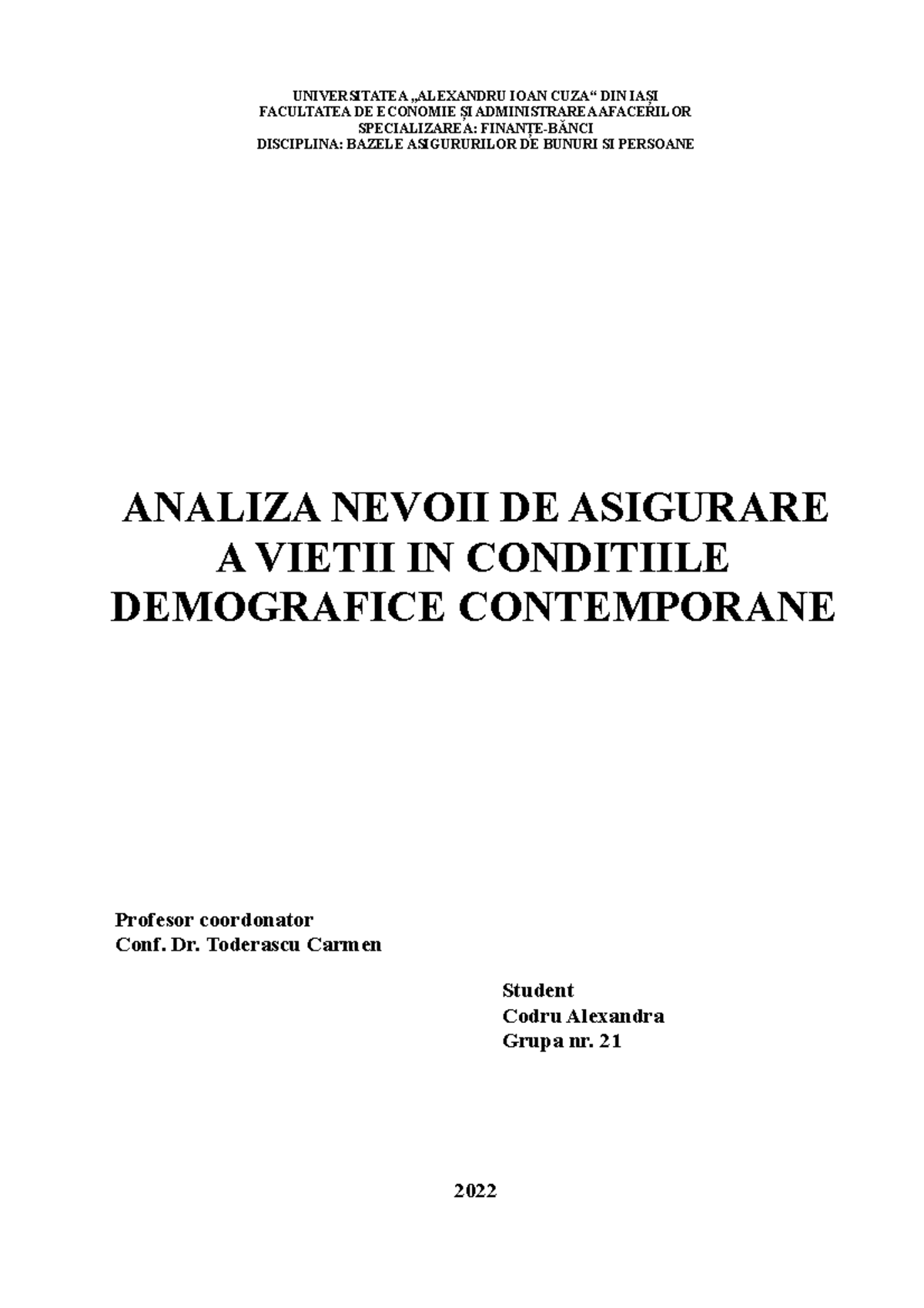 Proiect final - UNIVERSITATEA „ALEXANDRU IOAN CUZA“ DIN IAȘI FACULTATEA ...