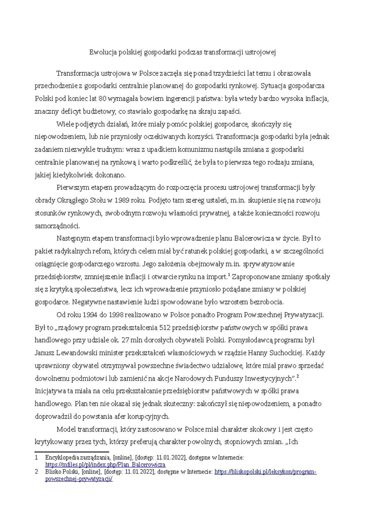 Transformacja ustrojowa: temat referatu z zajęć. - Ewolucja polskiej ...