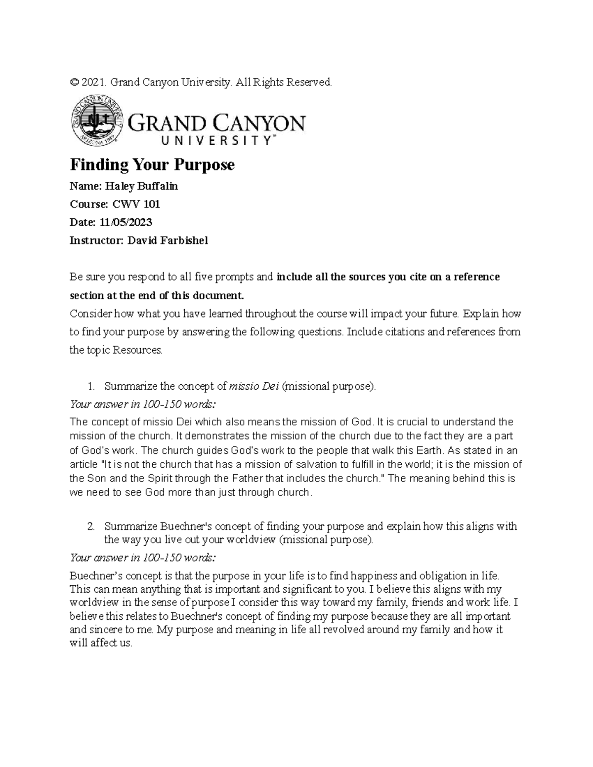 Finding your purpose - © 2021. Grand Canyon University. All Rights ...