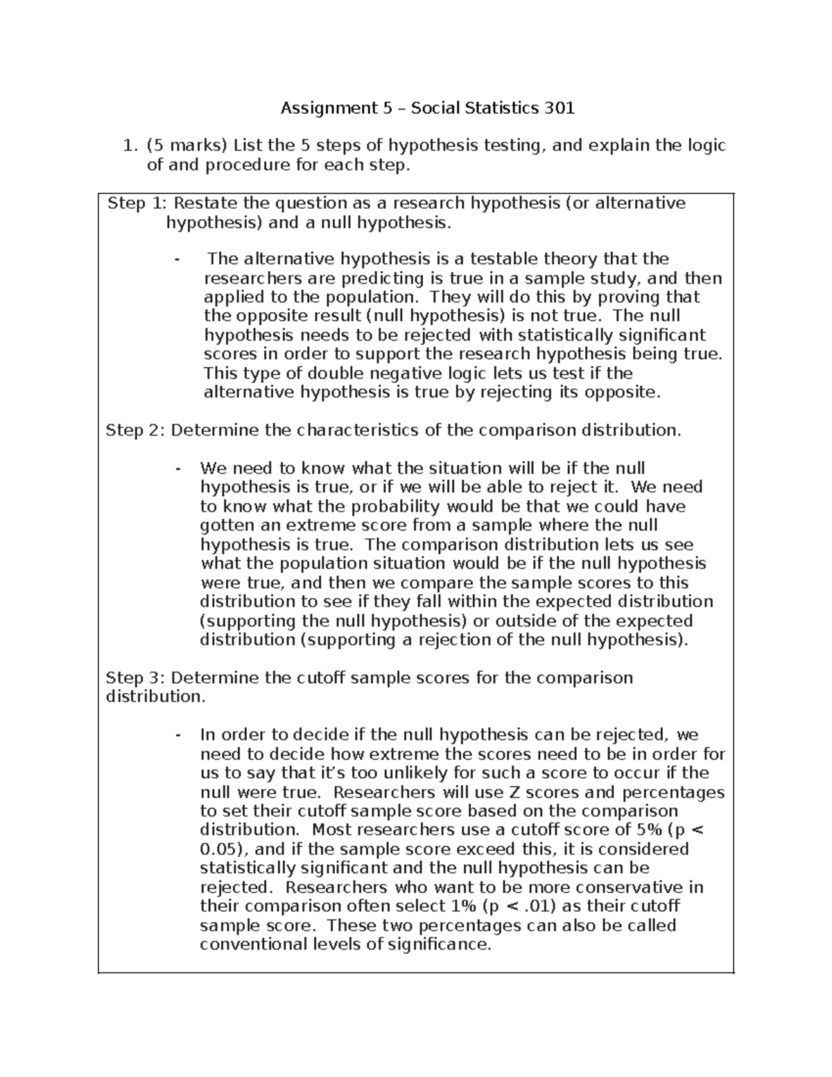 SOCI 301 - Assignment 5 - Assignment 5 – Social Statistics 301 (5 marks ...