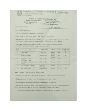 CSE304 - Open Ended Lab 1 - MK - Department of Computer Science & Engineering University of ...
