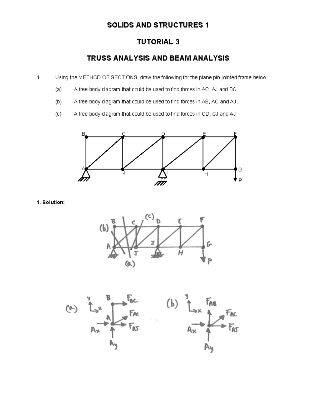 Tutorial 03-Truss+Beam Analysis-Solutions - SOLIDS AND STRUCTURES 1 ...