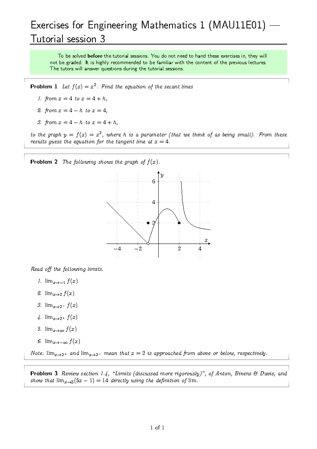 Exercises 03 - Maths Homework - Exercises for Engineering Mathematics 1 (MAU11E01) — Tutorial ...