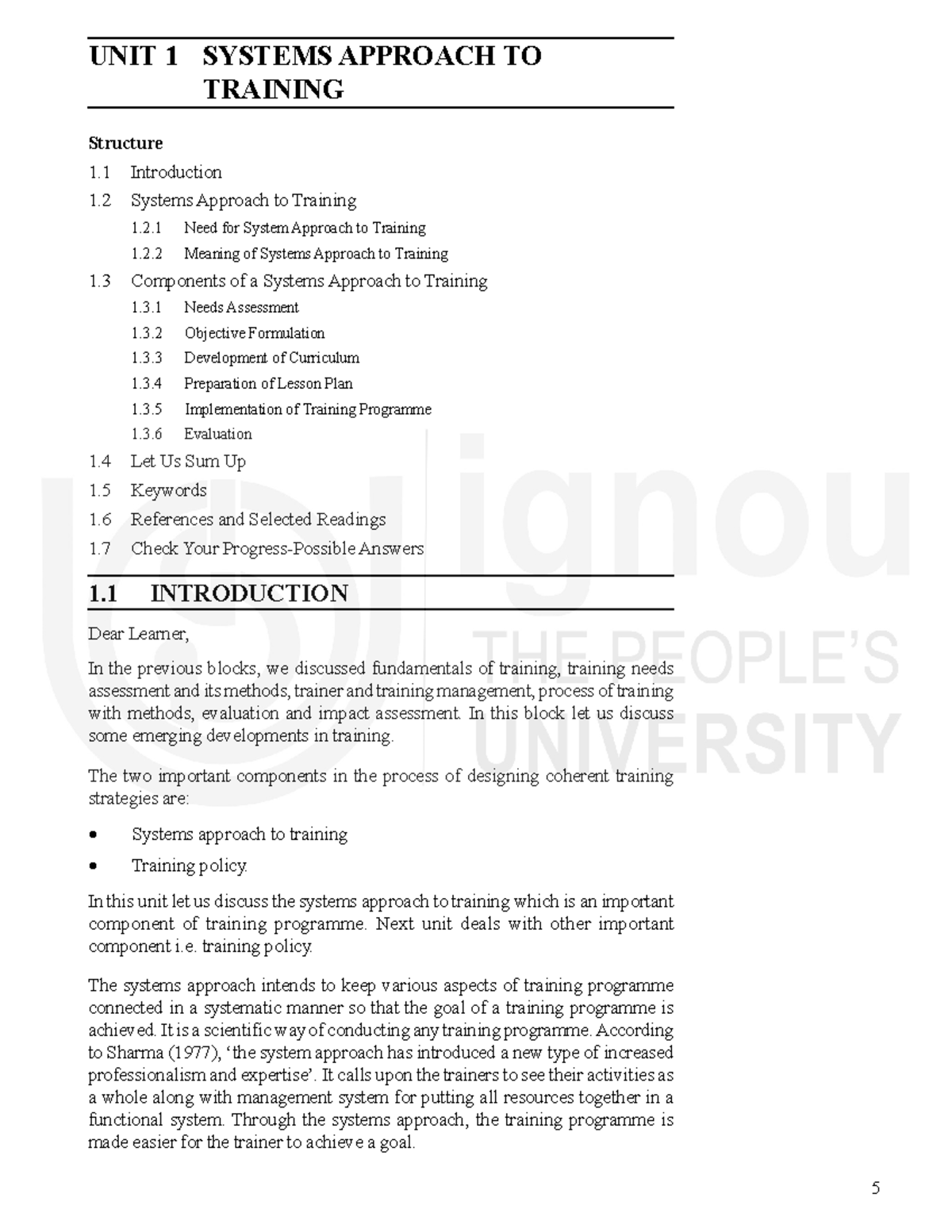 Unit1 - Notes - Systems Approach to Training UNIT 1 SYSTEMS APPROACH TO ...