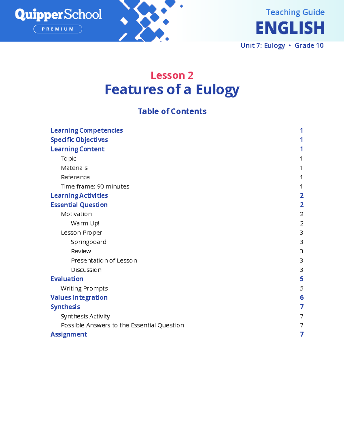 PDF-TG English-10 Unit-7 Lesson-2 Features-of-a-Eulogy-1 - Features of ...
