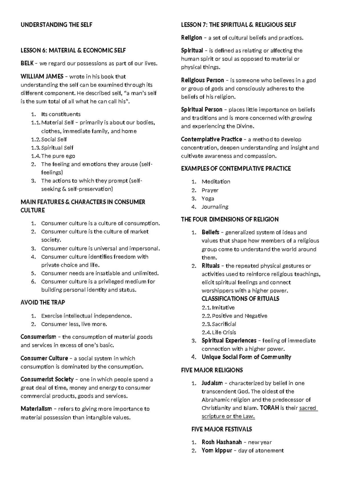 Understanding-the-Self - UNDERSTANDING THE SELF LESSON 6: MATERIAL ...